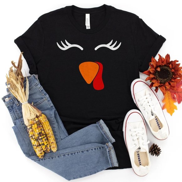 Shirts | Black Cute Smiling Turkey Fall Thanksgiving Shirt | Poshmark
